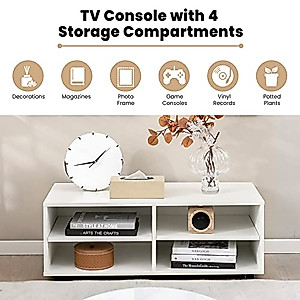 Tangkula White TV Stand for TV up to 40 Inch, Media Console Table with 4 Cubbies, 5 Positions Adjustable Shelves, TV Entertainment Center Wooden Storage Cabinet for Living Room (35.5", TVs up to 40")