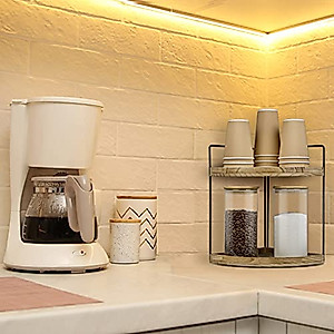 NACIMAX 2 Tier Corner Bathroom Organizer Countertop, Bathroom Counter Corner Shelf, Wood Bathroom Counter Corner Organizer, Light Brown