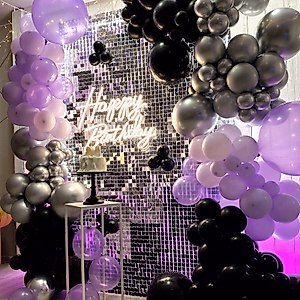 50Pcs Purple and Black Balloons, 12inch Purple Metallic Silver Black Balloons Purple Confetti Balloons with Ribbons for Halloween Decorations Birthday Party Anniversary Graduation Decoration