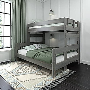 Max & Lily Bunk Bed, Twin XL-Over-Queen Bed Frame For Kids, Solid Wood Bunk Bed for Kids, No Box Spring Needed, Driftwood