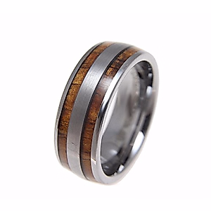 Arthur's Jewelry Tungsten 8mm wedding band ring Hawaiian koa wood inlay comfort fit size 10