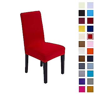 SheYang Spandex Fabric Stretch Removable Washable Dining Room Chair Cover Protector Seat Slipcovers (Red, 8)