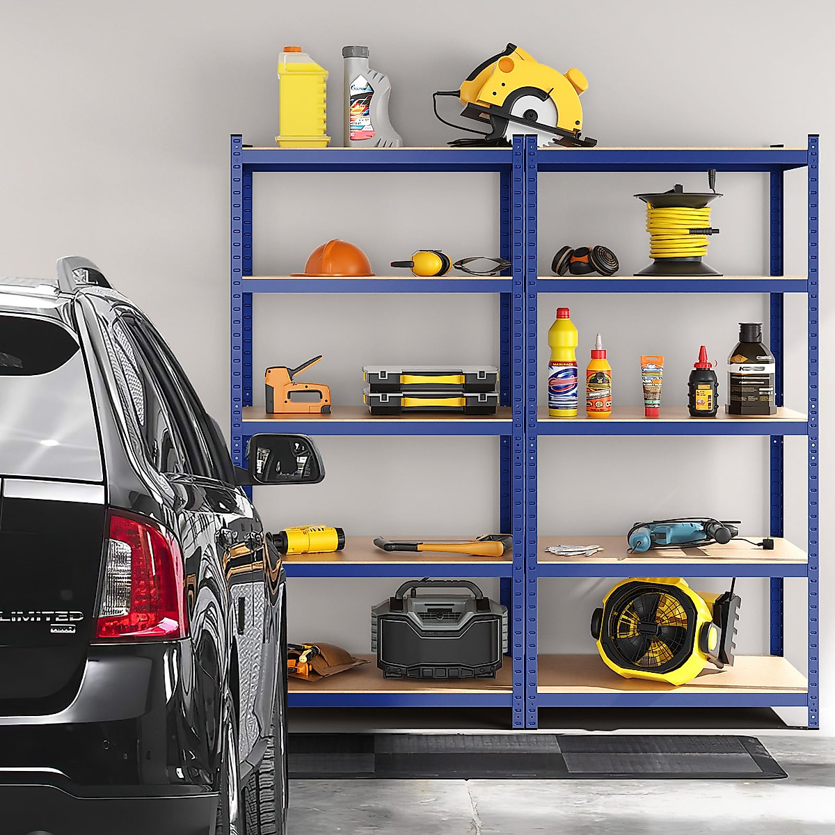 ERGOMASTER Garage Storage Shelves 5-Tier Garage Shelving Unit 2920LBS Heavy Duty Shelving Adjustable Boltless Organizer Rack for Garage Warehouse Pantry Office 108" W x 18" D x 72" H（Blue,3Pack）