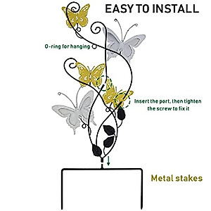 Juegoal 28 Inch Butterfly Garden Stake Decor Metal Wall Art Decoration, Mothers Day Ideal Gifts for Mom, Yard Outdoor Ornaments