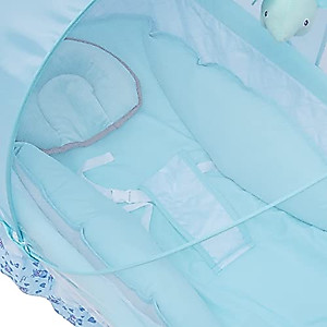 LOYALHEARTDY Baby Cradle Swing 5 Speed Electric Stand Crib Auto Rocking Chair Bed with Remote Control Infant Musical Sleeping Basket for 0-18 Months Newborn Babies, Mosquito Net+Mat+Pillow (Blue)