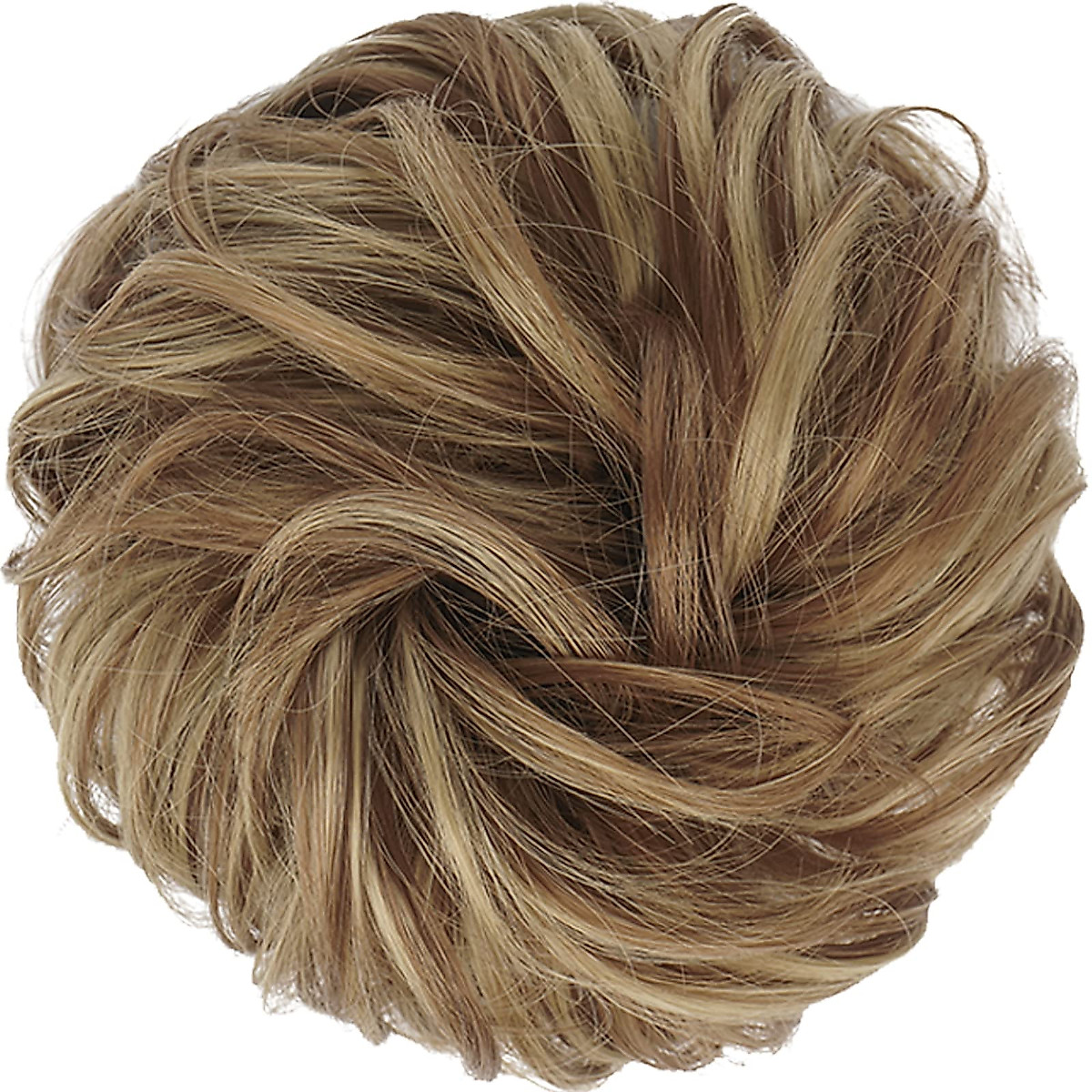 FESHFEN Messy Hair Bun Hair Pieces Wavy Curly Hair Bun Scrunchies Extensions Synthetic Chignon Hairpieces for Women Girls, Brown & Blonde 1 PCS