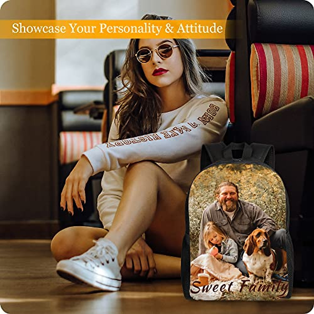 Boneker Custom Backpack Personalized Backpack with 1-9 Photo Customize Your Image Text Name Logo Waterproof Laptop Bag (1 Photo)
