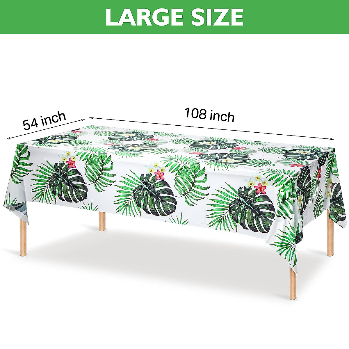 Luau Party Plastic Tablecloths Hawaiian Luau Table Cover Palm Leaves Table Cloth Birthday Bridal Shower Birthday Party Summer Pool Tropical Party Decorations, 54 x 108 Inches(3 Pieces)