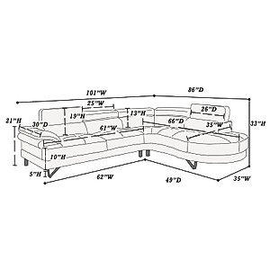 Poundex Bobkona Isidro Faux Leather sectional, Light Grey