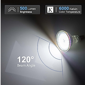 DiCUNO MR16 LED Bulbs 50W Halogen Equivalent Non-Dimmable 12V AC/DC, GU5.3 Bi-Pin Base Daylight White 6000K 5W Glass Cover 120° Beam Angle 500LM for Recessed, Track, Accent Lights, 10 Packs