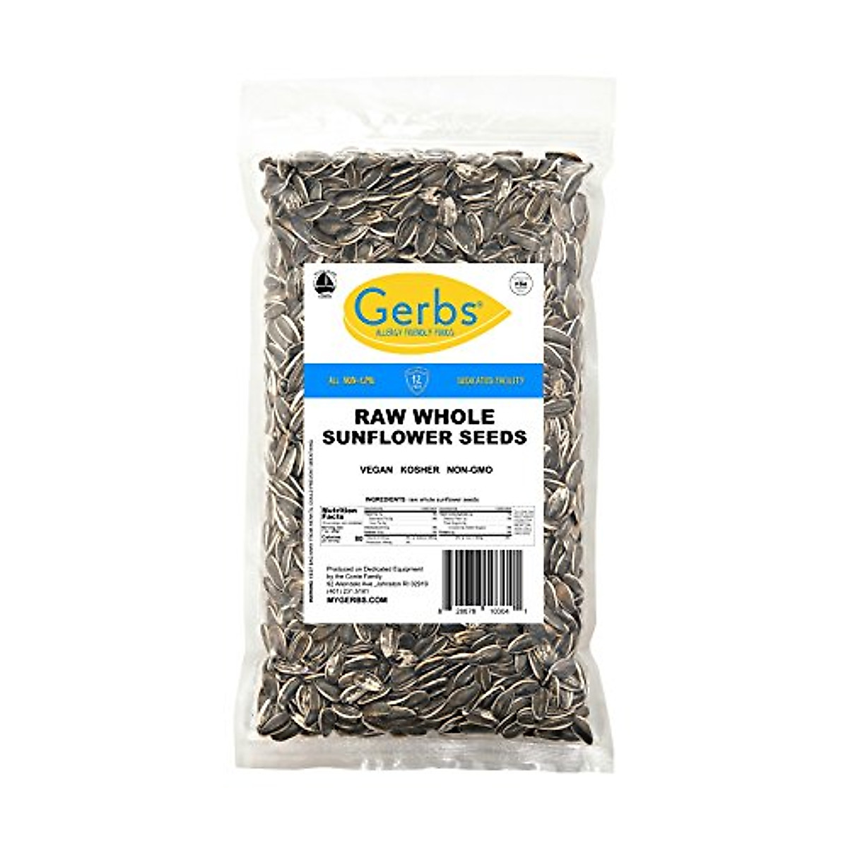 GERBS Raw Whole Sunflower Seed In Shell 1 lb., Top 14 Allergy Free Foods, Healthy Superfood Snack, Non GMO, No Oils, No Preservatives, Resealable Bag, Gluten Free, Peanut Free, Vegan, Keto, Kosher