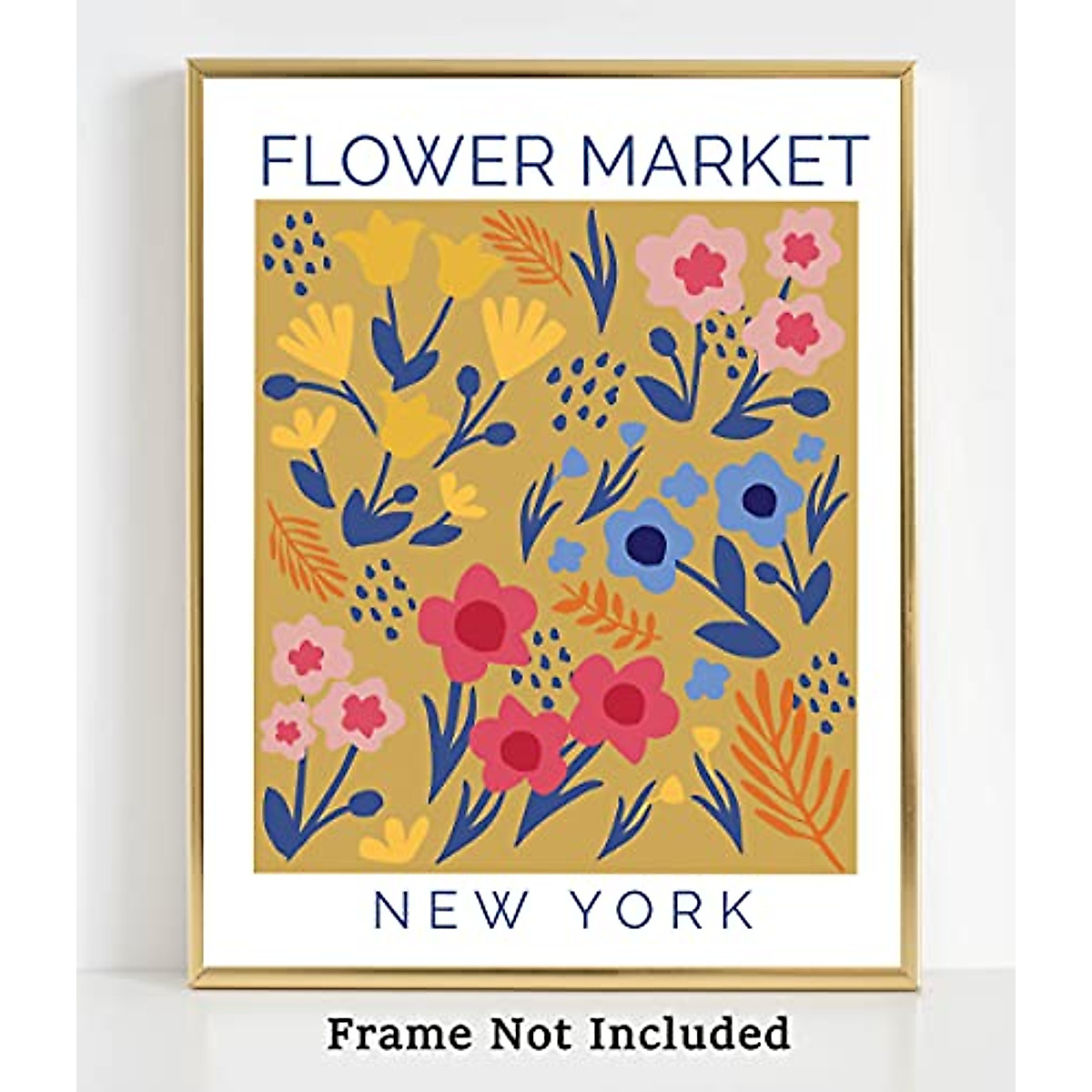 Flower Market No.3 Abstract Modern Wall Art Print. 11x14 UNFRAMED Floral Wall Decor. Shades of Gold, Yellow, Blue, Pink