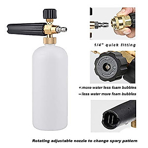 EzoLife Foam Cannon with 1/4 Inch Quick Connector, 1 Liter Bottle, Professional Grade,uick Release (Up to 3200 PSI)