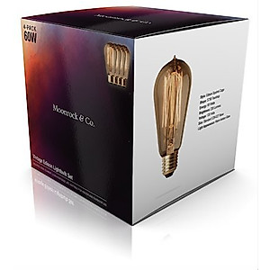 Moonrock & Co. Vintage Edison Light Bulbs - 60W Old Fashion Squirrel Cage Filament - 120 Volts - 230 Lumens - ST58 Teardrop - Dimmable Antique Amber Lighting - Warranty Included