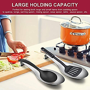 Spoon Rest Set of 2, E-far Stainless Steel Spoon Ladle Holder Spatula Rest for Kitchen Stove Top, Large Size & Dishwasher Safe