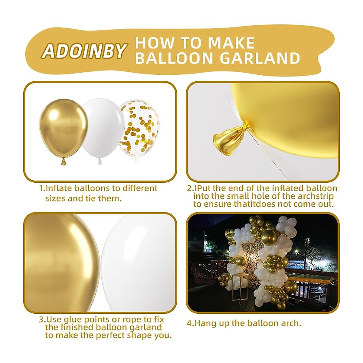 White and Gold Balloon Arch Kit, 140Pcs Matte White Metallic Gold and Gold Confetti Party Balloon Garland Kit for Wedding, Engagements, Birthday, Bridal Shower, Baby Shower Anniversary Decorations