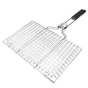 JEWEDECO 1pc Bbq Fish Rack Barbecue Fish Basket Bbq Grilling Basket Outdoor Grill Accessories Bbq Fish Holder Bbq Fish Basket Charcoal Grills Barbecue Grill Stainless Steel Grilled Shrimp