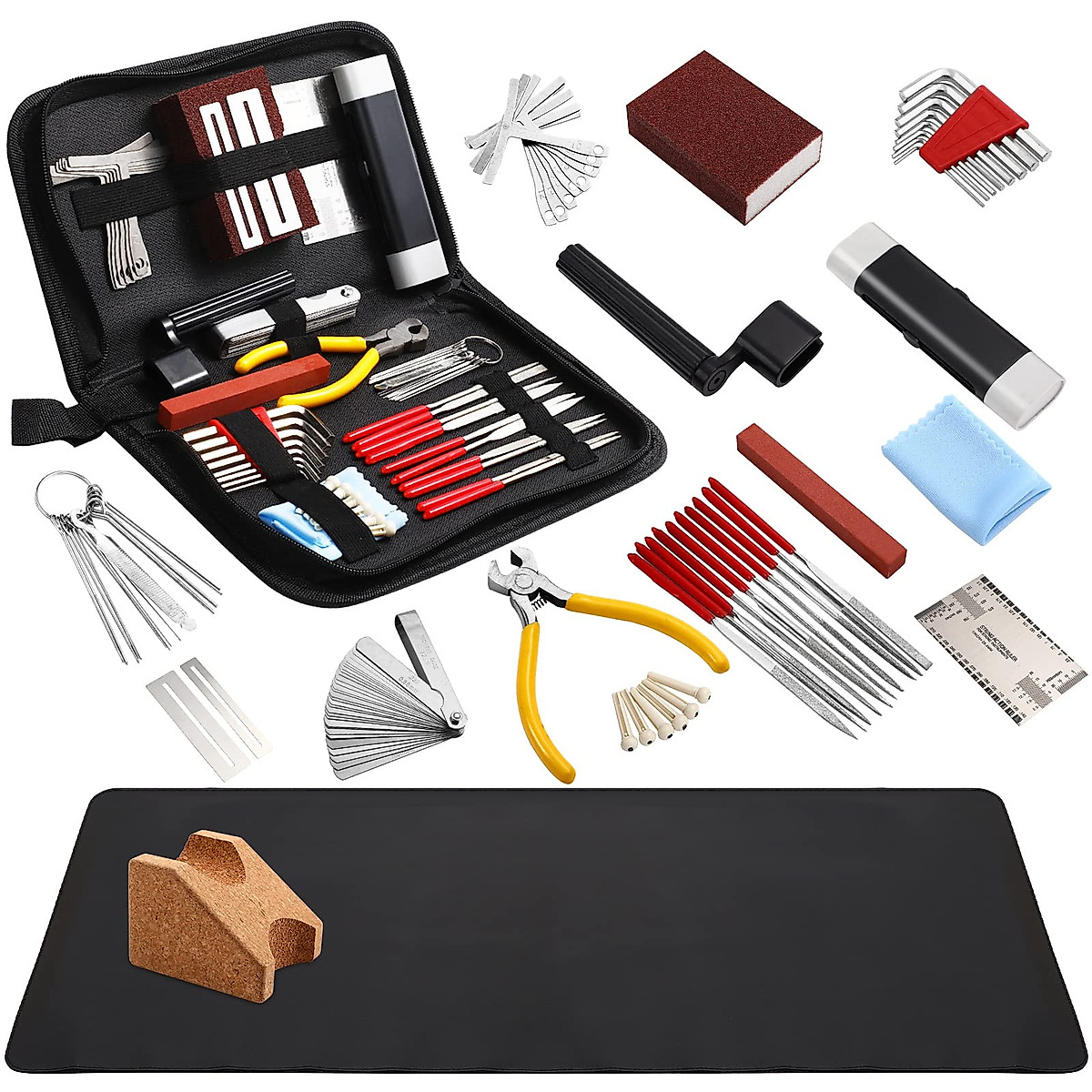Guitar Repairing Maintenance Tool Kit with Guitar Neck Rest Cradle and Instrument Mat for Guitar Workstation, Acoustic Guitar Electric Guitar Ukulele Violins Bass Banjo, Gift for Musicians