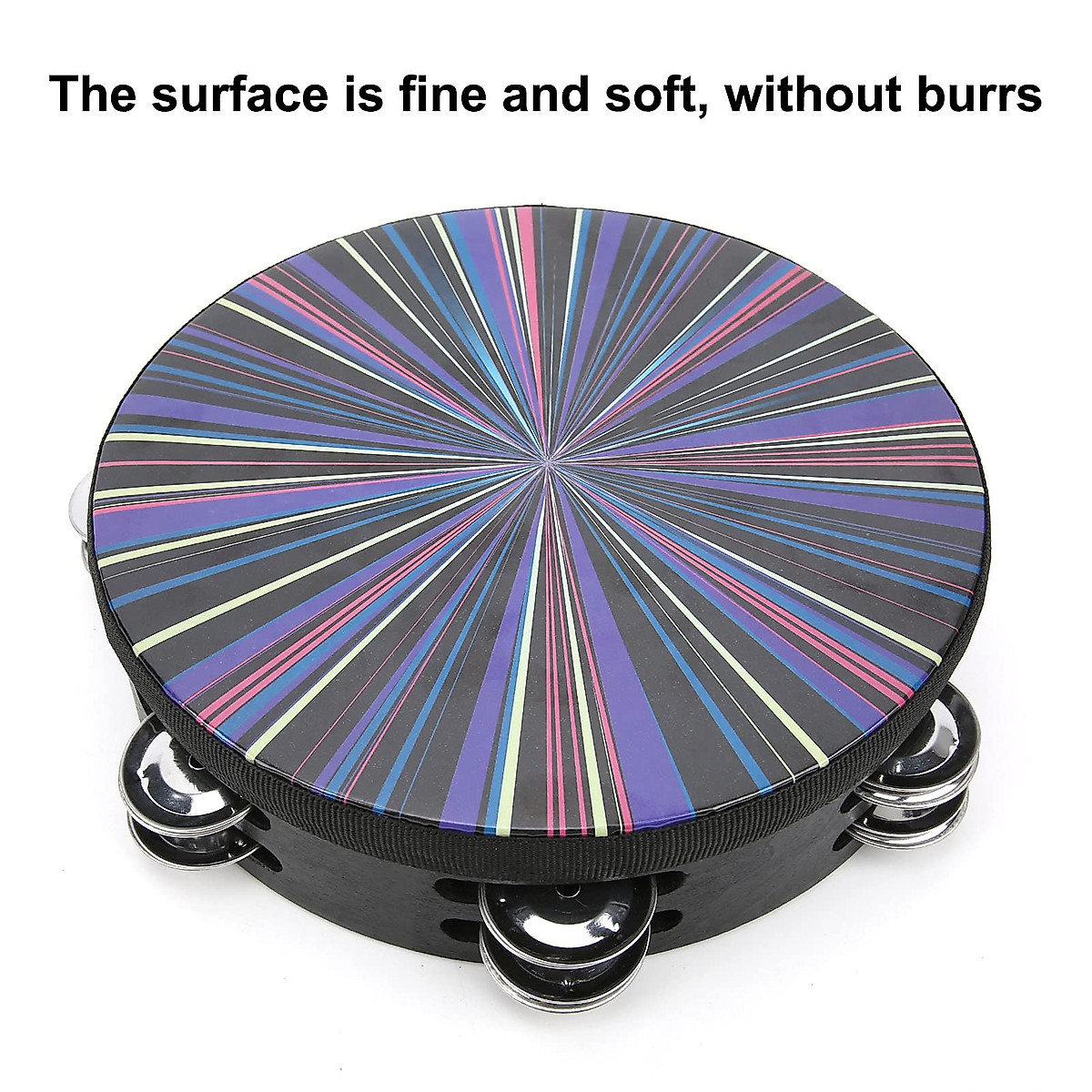 Hand Tambourine, 8 inch Polyester Drum Skin Solid Wood Materials Double Row Percussion Percussion Music Instruments for Kids Adults Church Party(Colorful Rays)