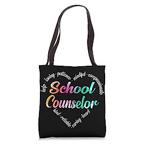 School Counselor Heart Word Cloud Watercolor Rainbow Tote Bag