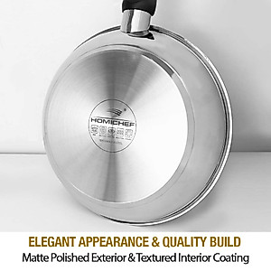 HOMICHEF 11 Inch Nonstick Frying Pan Glass Lid - 11 Inches Frying Pans Nonstick with Lid Induction Compatible - Nickel Free Stainless Steel Omelet Pan Nonstick - Nonstick Fry Pan Vented Glass Lid