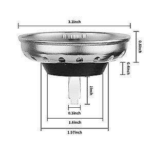 Fri4free 2PCS Kitchen Sink Drain Strainer Sink Stopper combo for Standard 3-1/2 Inch Drain, Stainless Steel Sink Strainer Basket with Rubber Stopper Bottom, Kitchen Sink Plug Drain Cover Drain Catcher