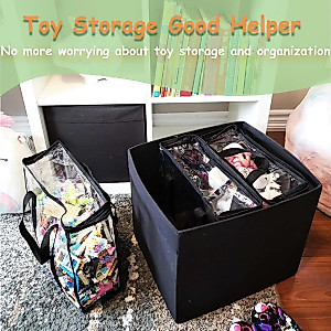 3 Packs Extra Large Bin and Chest Organizer Bags 18×15×9" Toy Storage Bags, Clear Toy Bags Toy Organization Case, Reusable PVC Hand Bags with Zippered for Board Games, Crafts, Blocks, Puzzle, Black