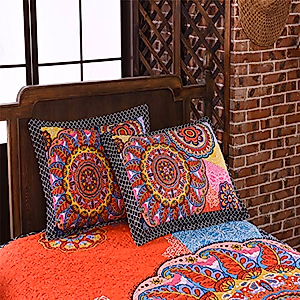 LAMEJOR Quilt Set Queen Size Boho 3-Piece Bedspread Coverlet Set Lightweight Mandala Pattern Reversible Microfiber Multicolor