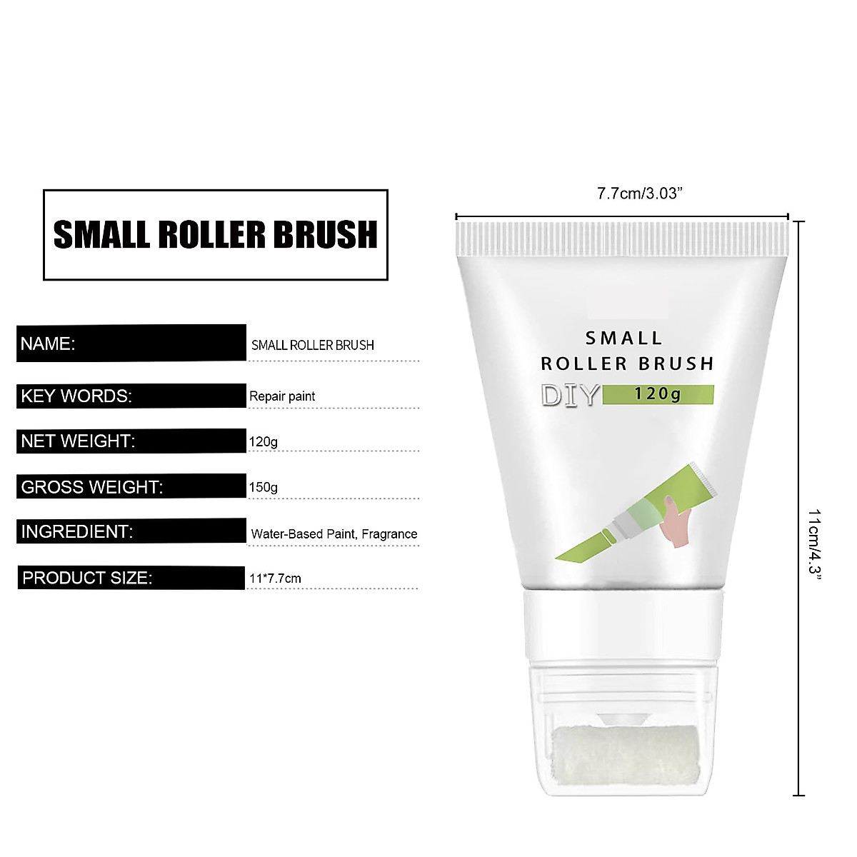 Small Roller Spackle Wall Repair Brush, 2-in-1 Small Rolling Brush Wall Paint Repair Tool, Quick Drying and Waterproof Wall Roller Paint Repair Paste for Living Room, Bedroom, Bathroom