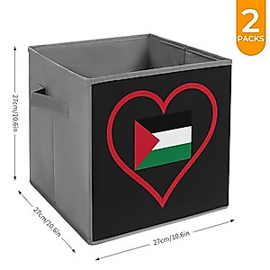 I Love Palestine Red-Heart Fashion Storage Bins Foldable Organizer Cubes 10.6" Collapsible Box Home Ofice Supplies 2PCS