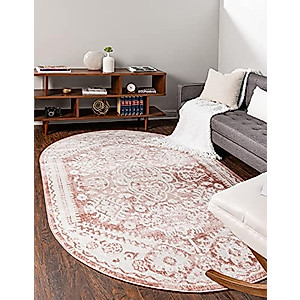Unique Loom Oxford Collection Area Rug - Sheldonian (8' x 10' Oval, Pink/Ivory)