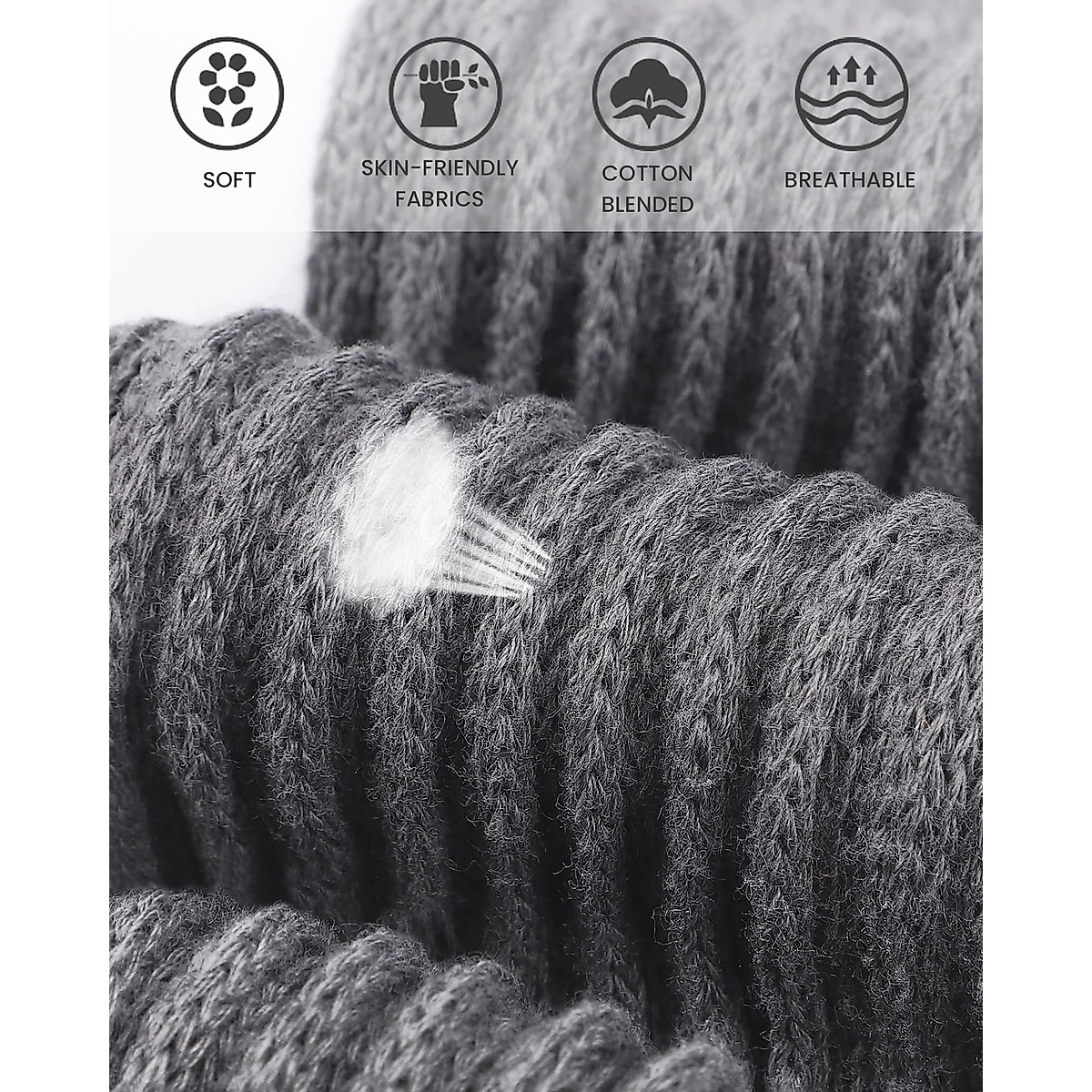 JOCMIC Slouch Socks for Women, Extra Long Women Scrunch Socks, White Stacked Socks Size 6-11 Grey