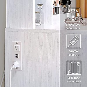 IRONCK Vanity Desk with LED Lighted Mirror & Power Outlet, Makeup Table with Drawers & Cabinet,Storage Stool,for Bedroom, White