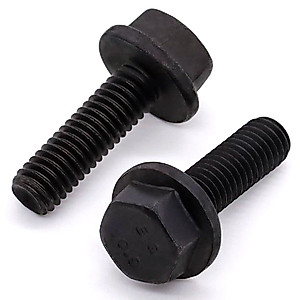 Glvaner M6-1.0 x 16mm (25 pcs) Alloy Steel Flanged Washer Head Hex Bolts, Extra-Large Washer Head, 10.9 Grade Black Oxide Finish GB5789 Full Thread