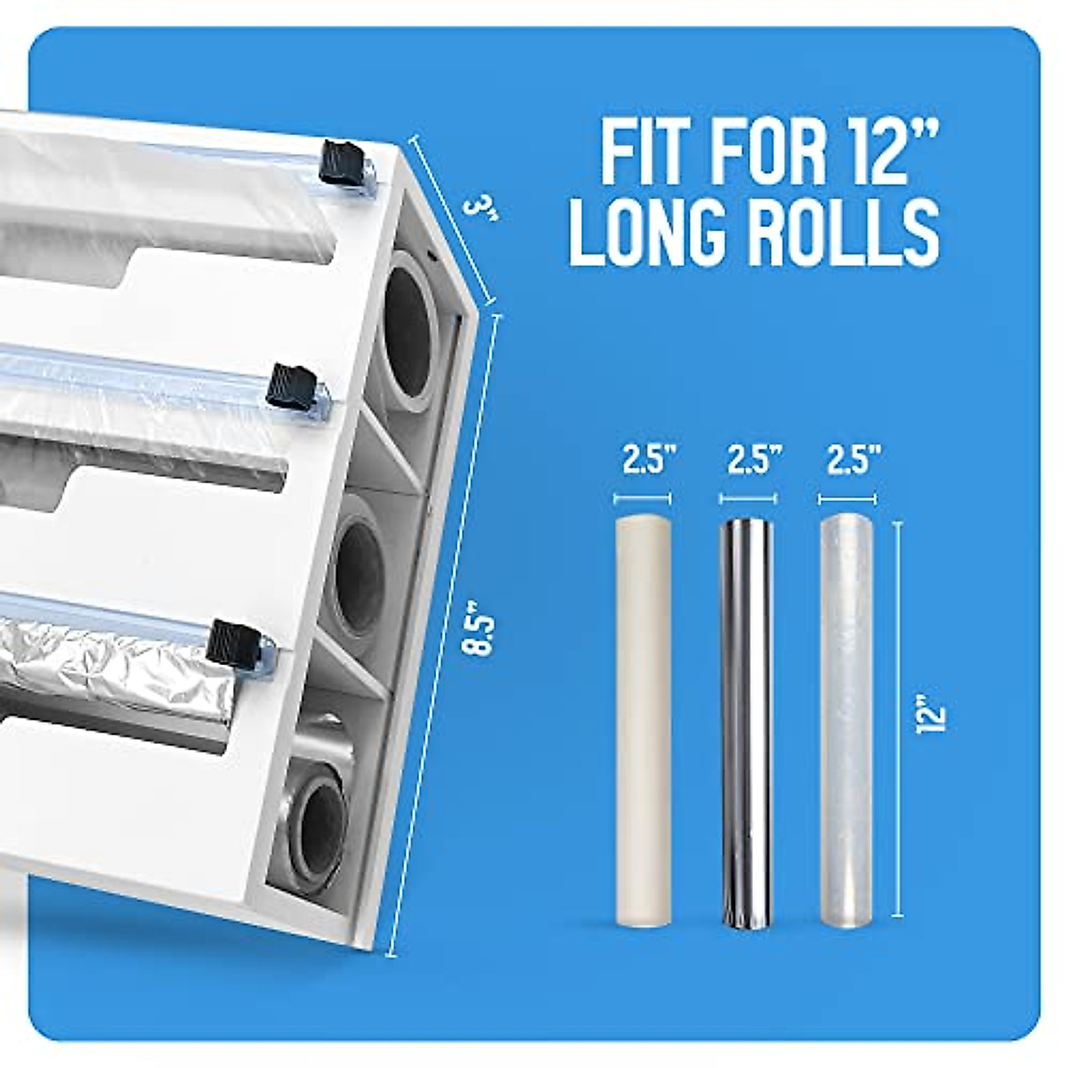 Plastic Wrap Dispenser with Cutter, Saran Wrap Dispenser with Cutter, Plastic Wrap Dispenser, Aluminum Foil Dispenser, Foil Organizer, Wrap Dispenser, Kitchen Wrap Organizer, 3 in 1 foil Dispenser