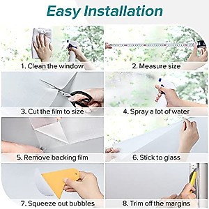 DOWELL Privacy Window Film, Frosted Glass Window Film for Bathroom, Static Cling Non Adhesive Window Clings, Opaque Door Shower Covering, UV Blocking Window Sticker for Home Office, 17.5 x 78.7 inches