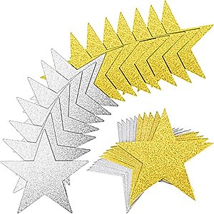 80 Pieces Glitter Star Cutouts Paper Star Confetti Cutouts for Bulletin Board Classroom Wall Party Decoration Supply (Gold, Silver,6 Inches Length)