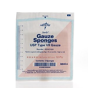 Medline Woven Gauze Sponges, Sterile, 12-Ply, 4 x 4 Inches, Box of 50