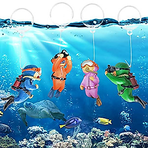 4 Pack Floating Fish Tank Decorations，Cute Little Diver Aquarium Decoration Cartoon Fish Playmate with Floating Device Fish Tank Accessories