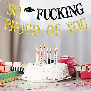 So Proud of You Banner, Congrats Grad 2025, You Did It Hanging Decorations, Glittery Class of 2025 Graduation Party Decorations Supplies(Gold)