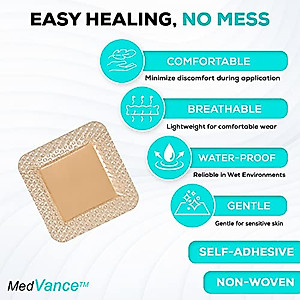 MedVanceTM Silicone - Bordered Silicone Adhesive Foam Dressing, Size 3"x3", (1.8"x1.8" pad), Box of 5 dressings