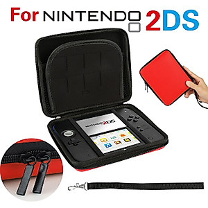 GPCT Nintendo 2DS Hard Shell EVA Carry Case Cover Bag. Protects Against Bumps/Drops/Dust/Dirt/Scratches. Protective Travel Storage Cover Pouch W/ 8 Game Holders, Double Zipper Zip Pocket- Red