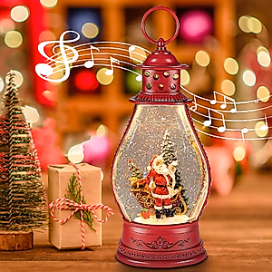 XPHOME Lighted Christmas Snow Globe Lantern Snowglobe Musical Battery Operated with Santa Claus Tree Glittering Swirling USB 6H Timer Home Decoration Holidays Decor and Gift