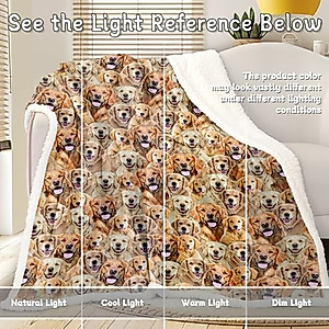 BlessLiving Fuzzy Dogs Blanket for Kids Adults Cute Puppy Fleece Blanket Reversible Animal Pattern Sherpa Throw (Golden Retriever,Throw, 50 x 60 Inches)