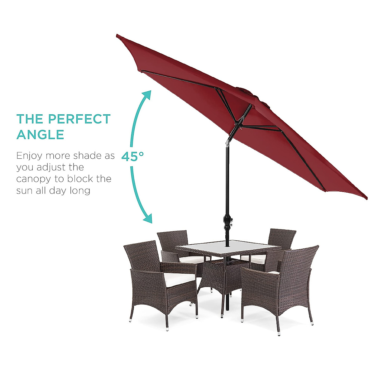 Best Choice Products 10ft Outdoor Steel Polyester Market Patio Umbrella w/Crank, Easy Push Button, Tilt, Table Compatible - Red