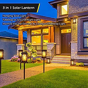 Dyna-Living Solar Lantern Hanging Solar Light Outdoor Waterproof 2pack Flickering LED Flame Hanging Solar Lanterns with Handle for Yard, Porch, Garden, Pathway(Black)