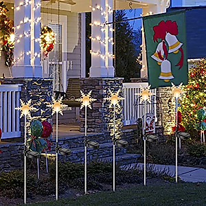 Glintoper 4 Pack Solar Christmas Snowflakes Figurine Lights, Outdoor Solar Powered Snowflake Decorative Lights with Garden Stakes, Warm White LED Xmas Lighting Yard Stake for Path Lawn Patio Decor
