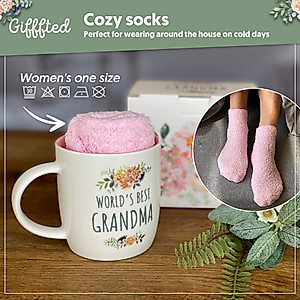Triple Gifffted Best Grandma Ever Gifts Ideas for Grandmother From Grandkids, Coffee Mug and Socks From Grandson Granddaughter, Grandparent Birthday, Christmas, Mothers Day, Ceramic Cup 380ml
