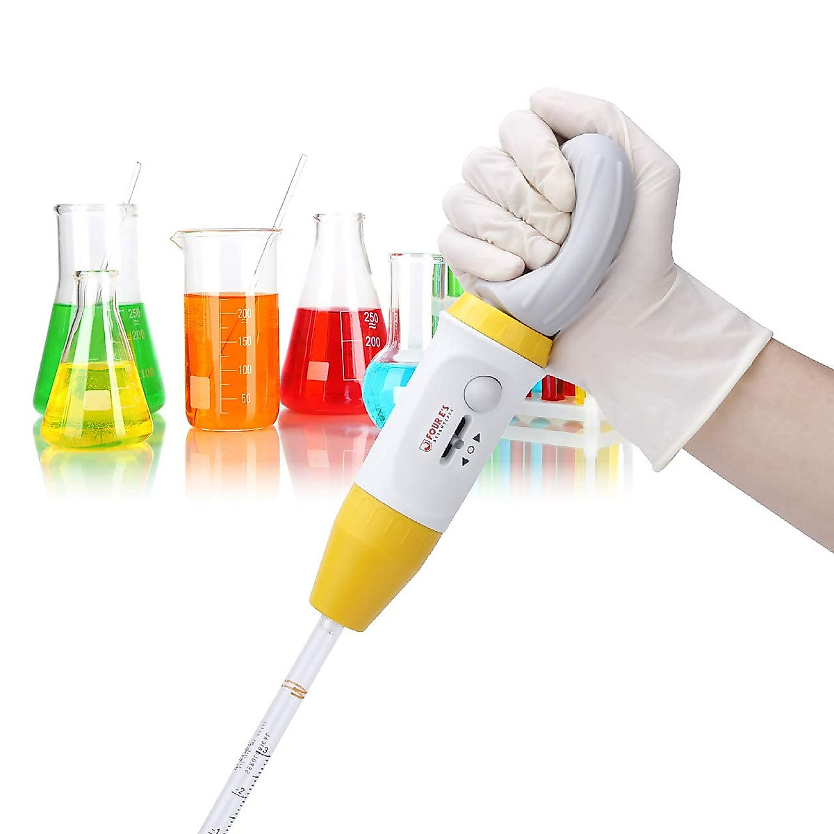 Lab Serological Pipette Controller, Four E's Scientific Manual Pipette Filler, 0.1-100mL, Yellow