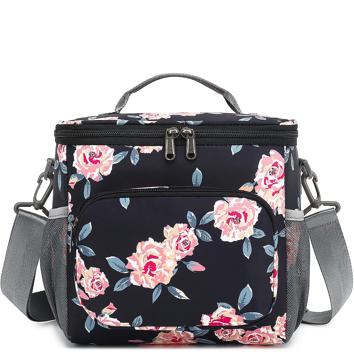 TOPERIN Lunch Box Insulated Lunch Bag for Women Lunch Tote Bag Floral Black 1
